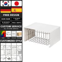 China Stackable 2 Tier Tower Rack White Desktop Spice Jar Microwave Coffee Machine Stand Bowl Plate Cup Divider with Metal Mesh Basket for sale