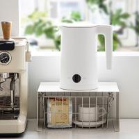 China Stackable 2 Tier Tower Rack White Desktop Spice Jar Microwave Coffee Machine Stand Bowl Plate Cup Divider with Metal Mesh Basket for sale