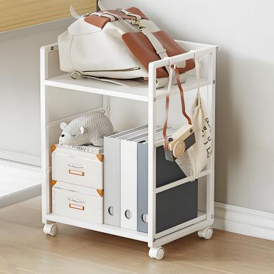 China Office Iron Adjustable With Wheels Document Rack File Storage Holder Bedroom Movable 2Tier Bookshelf Backpack Toy Organize Shelf for sale