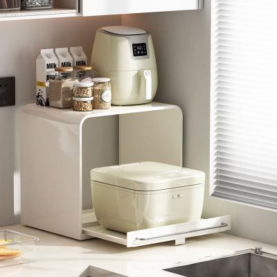 China 2-Tier Metal Free Standing Kitchen Organizer Pull-Out Countertop Storage Rack for Rice Cooker Microwave Oven Shelf Stand Air for sale