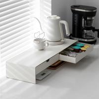 China Metal Living Room Mesa 2 Tier Coffee Pod Storage Box with Drawer Tea Bag Organizer Holder Pull Coffee Machine Rack Monitor Stand for sale