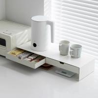 China Metal Living Room Mesa 2 Tier Coffee Pod Storage Box with Drawer Tea Bag Organizer Holder Pull Coffee Machine Rack Monitor Stand for sale