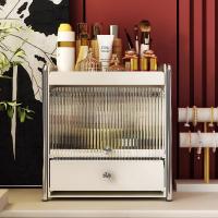 China Pull-out 3 Tier Cosmetic Storage Box with Dust-proof Cabinet Door Kitchen Spice Jar Rack Coffee Capsule Drawer Desktop Organizer for sale
