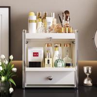 China Pull-out 3 Tier Cosmetic Storage Box with Dust-proof Cabinet Door Kitchen Spice Jar Rack Coffee Capsule Drawer Desktop Organizer for sale