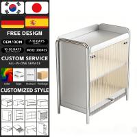 China Bedroom Desktop With Cabinet Doors Makeup Display Cabinet Organize Shelf 2 Tier Spice Storage Rack Metal Dust Proof Cup Holder for sale