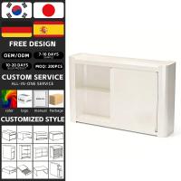 China 2025 3-Layer Metal Desktop Mug Storage Rack Dustproof Sliding Door Spice Cabinet for Living Room Kitchen Coffee Cup Display for sale