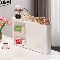 China 2025 3-Layer Metal Desktop Mug Storage Rack Dustproof Sliding Door Spice Cabinet for Living Room Kitchen Coffee Cup Display for sale