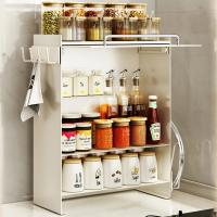 China Household 4 Tier Metal with Door Stand Ceramic Mug Storage Cabinet Kitchen Pull Cabinet Doors Out Spices Jar Bottle Organize Box for sale