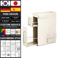 China Kitchen Storage Dustproof Cabinet Double-layer Seasoning with Door Can Be Pulled Out Magnetic Spice Rack Set Organizer for sale
