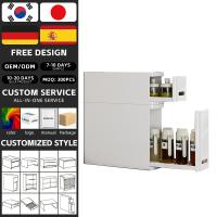 China NEW Foldable Standing Metal Corner Countertop White Doublelayer Pull Out Drawer Spice Box Kitchen Storage Cabinet Organizer Rack for sale