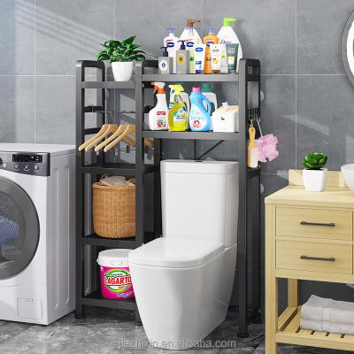 China Bathroom Metal Expand Multi Tier Over Toilet Organizer Rack With Hanging Rod Corner Towel Laundry Washing Machine Storage Rack for sale