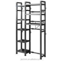 China Bathroom Metal Expand Multi Tier Over Toilet Organizer Rack With Hanging Rod Corner Towel Laundry Washing Machine Storage Rack for sale