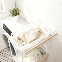 China Bathroom Metal With Wheels Dirty Laundry Storage Rack Wooden Handle Towel Trolley Basket Stackable Mobile Clothes Organize Cart for sale