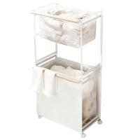 China Bathroom Metal With Wheels Dirty Laundry Storage Rack Wooden Handle Towel Trolley Basket Stackable Mobile Clothes Organize Cart for sale
