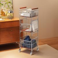 China With Wheels Middle 3 Tier Bathroom Dirty Clothes Rack Wood Towel Storage Cart Metal Floor Trolley Laundry Bags Organize Baskets for sale