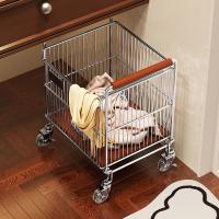 China Bathroom Floor Dirty Laundry Basket holder With Wooden Handle Capacity Clothes Storage Cart Mobile Trolley Furniture Organizer for sale