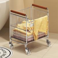 China Bathroom Floor Dirty Laundry Basket holder With Wooden Handle Capacity Clothes Storage Cart Mobile Trolley Furniture Organizer for sale