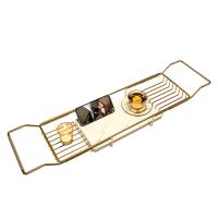 China Bathroom Stainless Steel Scalable Bathtub Storage Rack Shower Gel Organizer Holder Non slip Marble Anti Slip Bathtub Caddy Tray for sale