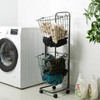 China Bathroom 3 Tier Iron Wire Mesh Dirty Clothes Basket Removable Push Pull Laundry Holder with Wheels Toilet Trolley Storage Rack for sale