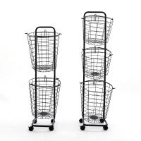 China Bathroom 3 Tier Iron Wire Mesh Dirty Clothes Basket Removable Push Pull Laundry Holder with Wheels Toilet Trolley Storage Rack for sale