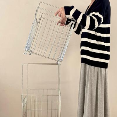 China 304 Stainless Steel Modern Double Tier Wheels Dirty Clothes Storage Cart Bathroom Floor Removable Toilet Trolley for sale