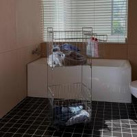 China 304 Stainless Steel Modern Double Tier Wheels Dirty Clothes Storage Cart Bathroom Floor Removable Toilet Trolley for sale