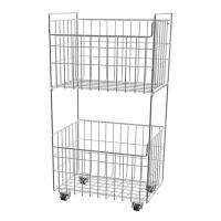 China 304 Stainless Steel Modern Double Tier Wheels Dirty Clothes Storage Cart Bathroom Floor Removable Toilet Trolley for sale