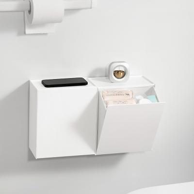 China Toilet Side No Punching Hanging Garbage Storage Bathroom Wall Mounted Paper Boxs Stackable Clamshell Tissue Organizer Soap Bin for sale