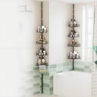 China Corner Without Drilling Cabin Storage Caddy Bathroom 4 Tier Floor Standing Bath Rack Toilet Telescopic Shower Organizer Shelves for sale