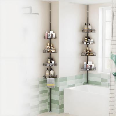China Corner Without Drilling Cabin Storage Caddy Bathroom 4 Tier Floor Standing Bath Rack Toilet Telescopic Shower Organizer Shelves for sale