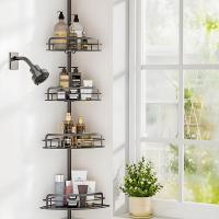China Corner Without Drilling Cabin Storage Caddy Bathroom 4 Tier Floor Standing Bath Rack Toilet Telescopic Shower Organizer Shelves for sale