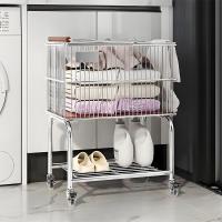 China Bathroom 2 Tier Dirty Clothes Stands Shoe Rack Laundry Storage Organization Baskets with Wheels Trolley Hollow Snack Cart Shelf for sale