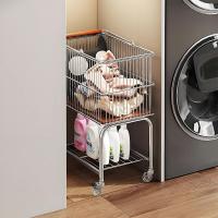 China Bathroom 2 Tier Dirty Clothes Stands Shoe Rack Laundry Storage Organization Baskets with Wheels Trolley Hollow Snack Cart Shelf for sale