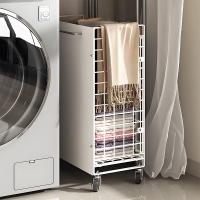 China Large Capacity Home Hamper Organizer Bathroom Laundry Basket Rack with Wheels Metal Storage Shelf for Dirty Clothes Trolley for sale