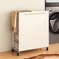 China Large Capacity Home Hamper Organizer Bathroom Laundry Basket Rack with Wheels Metal Storage Shelf for Dirty Clothes Trolley for sale