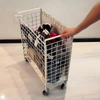 China Large Capacity Home Hamper Organizer Bathroom Laundry Basket Rack with Wheels Metal Storage Shelf for Dirty Clothes Trolley for sale