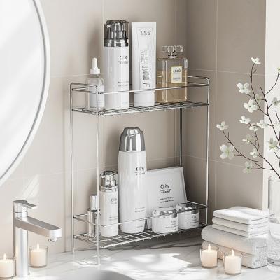 China 2-Tier Bathroom Countertop Organizer 304 Stainless Steel Makeup Storage Kitchen Spice Rack Household Standing Shelves Rust-proof for sale
