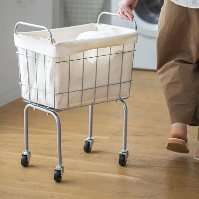 China Large Capacity 48L Movable Metal Mesh Organizer Trolley with Wheels Dirty Clothes Laundry Basket Storage for Bathroom Livingroom for sale