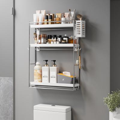 China 4-tier Over Toilet Rack Paper Towel Holder Bathroom Organizer Space-saving Wall Mount Stand Self-adhesive for Kitchen Livingroom for sale