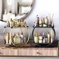 China 2-Tier Metal Bathroom Countertop Organizer Rack Double Vanity Makeup Shelf for Perfume Dessert Display Bedroom Livingroom for sale