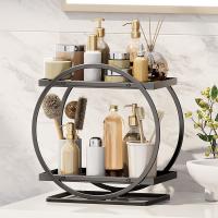 China 2-Tier Metal Bathroom Countertop Organizer Rack Double Vanity Makeup Shelf for Perfume Dessert Display Bedroom Livingroom for sale