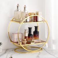 China Round 2 Tier Cosmetics Storage Shelf Dresser Desktop Metal Large-capacity Perfume Display Holder Makeup Brush Lipstick Organizer for sale