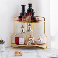 China 2 Tier Triangle Countertop Cosmetics Storage Rack Lipstick Perfume Lotion Makeup Organizer for Bathroom Corner Bedroom Dresser for sale