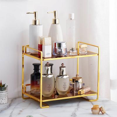 China Bathroom Countertop Organizer 2 Tier Metal Vanity Counter Skincare Shelf Home Storage Holder for Lotion Makeup Cosmetics Perfume for sale
