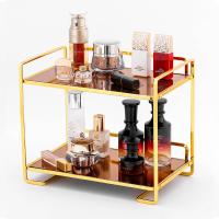 China Bathroom Countertop Organizer 2 Tier Metal Vanity Counter Skincare Shelf Home Storage Holder for Lotion Makeup Cosmetics Perfume for sale