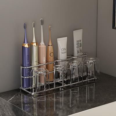 China 304 Stainless Steel Toothbrush Holder Shower Basket Adhesive Wall Mount Countertop with 4 Slots Storage Metal Organiser for sale