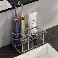 China 304 Stainless Steel Toothbrush Holder Shower Basket Adhesive Wall Mount Countertop with 4 Slots Storage Metal Organiser for sale