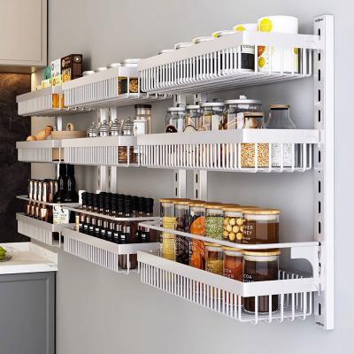 China Multi-Function Metal Organizers Punch-Free Wall-Mounted Storage Rack with Adjustable Seasoning Basket for Kitchen Bathroom Doors for sale