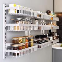 China Multi-Function Metal Organizers Punch-Free Wall-Mounted Storage Rack with Adjustable Seasoning Basket for Kitchen Bathroom Doors for sale