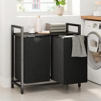 China Hot Sale Metal Laundry Basket With 2 Pull Out Removable Bags for Home Bathroom Dirty Clothes Hamper Organizer Racks Dustproof for sale